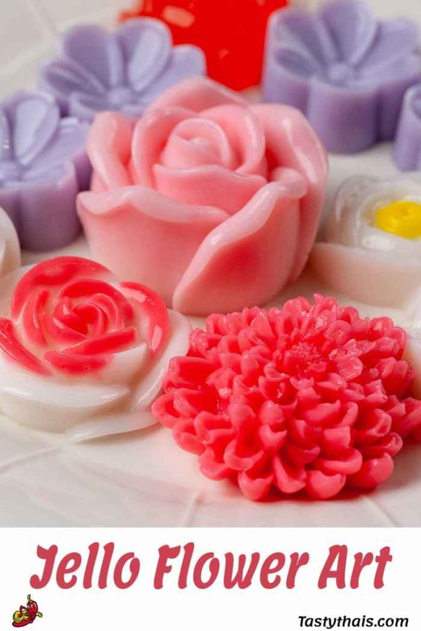 Coconut & Strawberry Jello Art Flowers Thai Coconut Dessert